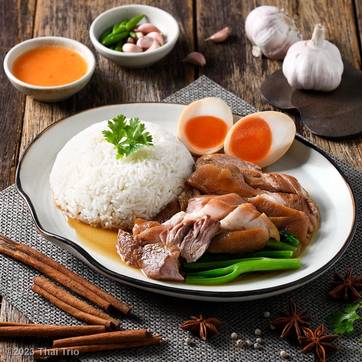 Stewed Pork Leg w/Rice (Khao Kha Moo) | Thai Trio